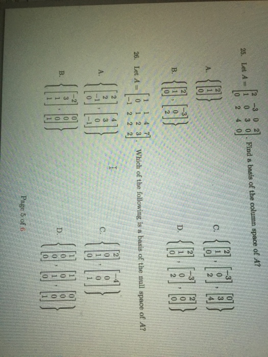 Solved Find basis space of A and null space of A in matrix | Chegg.com