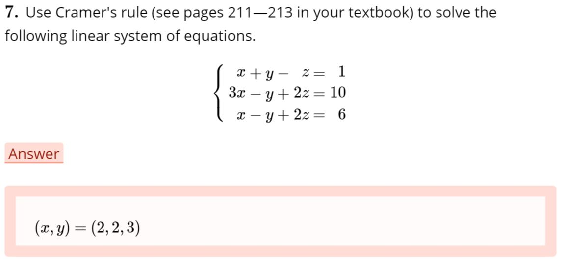 Solved Use Cramer's rule (see pages 211 -213 in your | Chegg.com