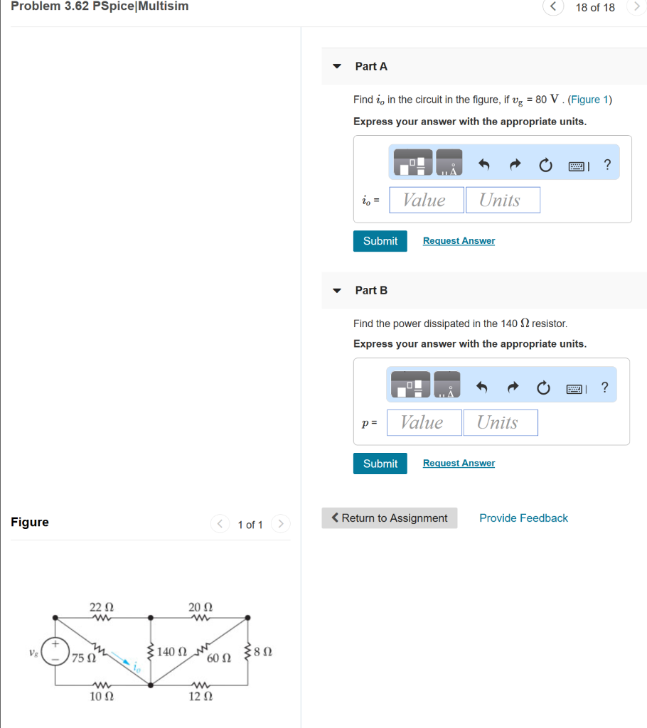 Solved Problem 3.62 PSpice Multisim 18 of 18> Part A Find io | Chegg.com