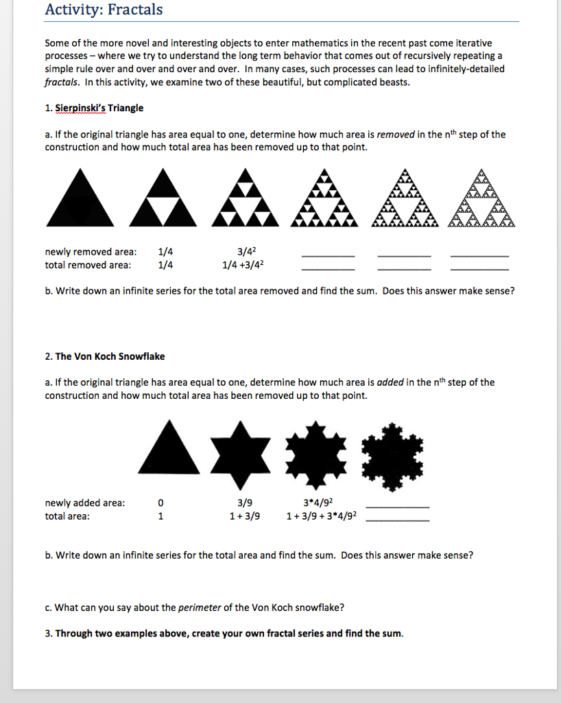 Solved Activity: Fractals Some of the more novel and | Chegg.com