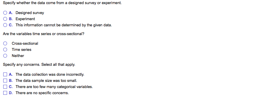 Solved For the following description of data, identify the | Chegg.com