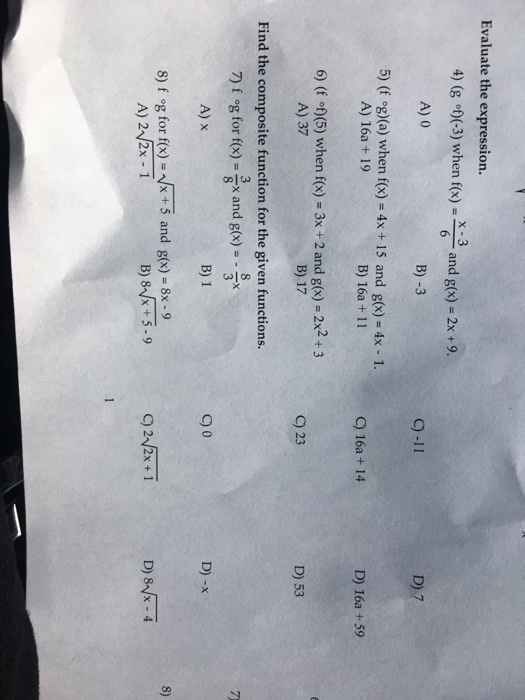 Solved Evaluate the expression. (g o f)(-3) when f(x) = x - | Chegg.com