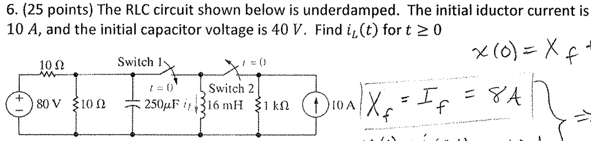 Solved The RLC circuit shown below is underdamped. The | Chegg.com