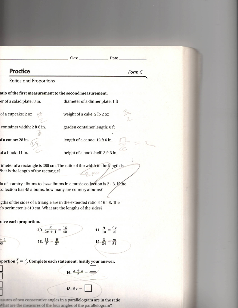 Solved Class Date Practice Ratios and Proportions Form G | Chegg.com