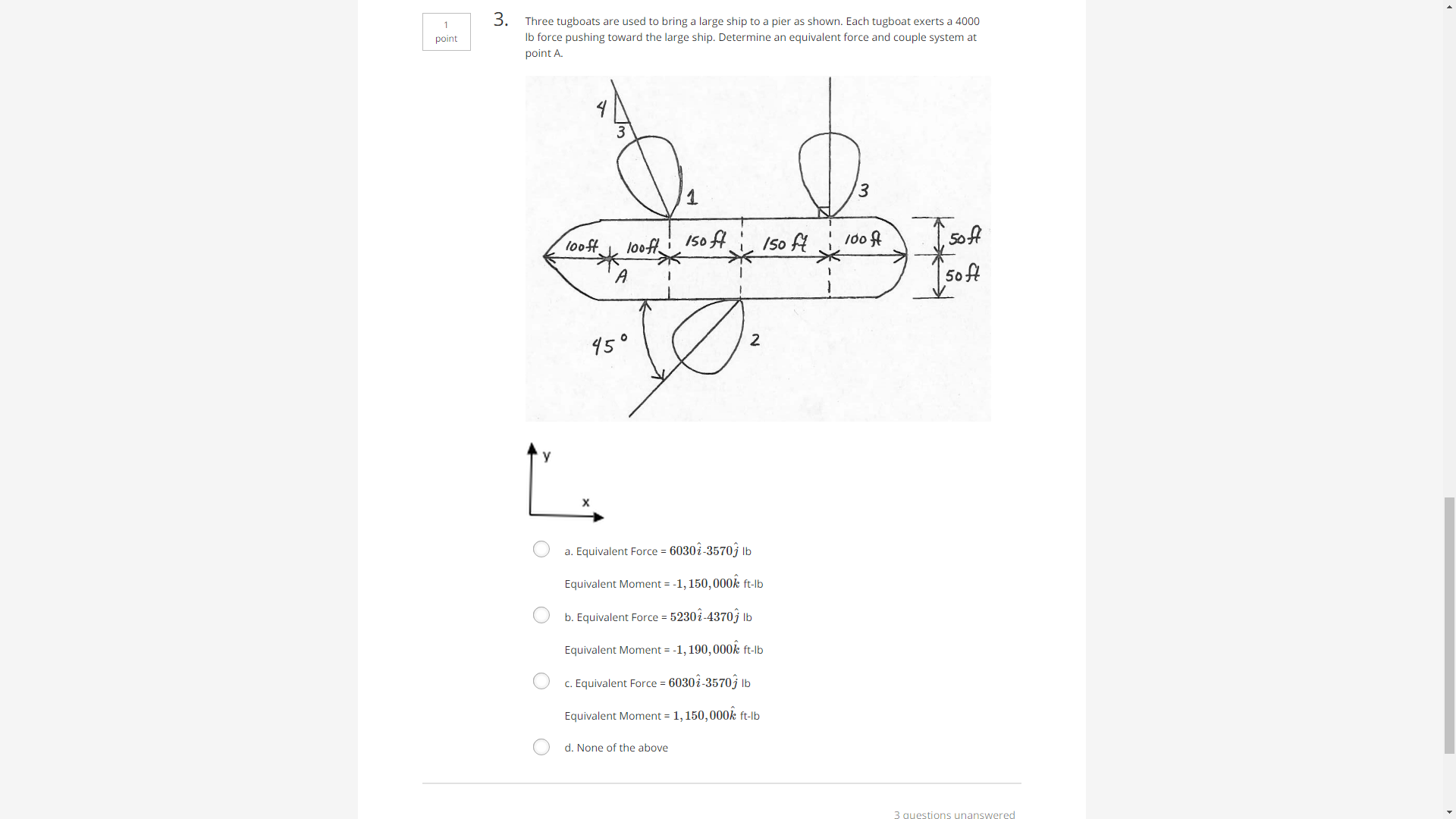 Solved Three tugboats are used to bring a large ship to a | Chegg.com