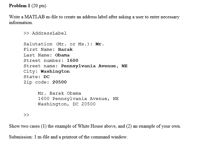 Solved Write A Matlab M File To Create An Address Label 2835