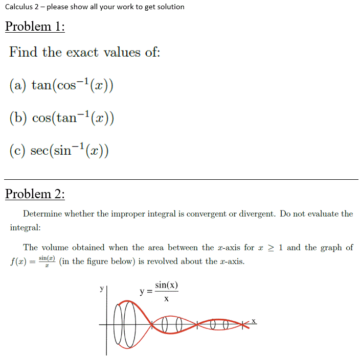 Solved Calculus 2 please show all your work to get solution | Chegg.com