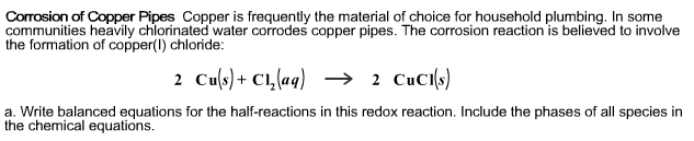 Solved Corrosion of Copper Pipes Copper is frequently the | Chegg.com