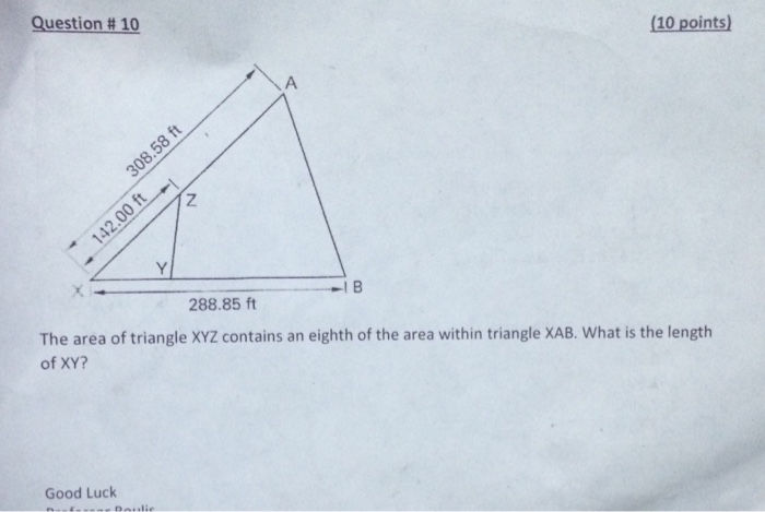 Solved The area of triangle XYZ contains an eighth of the | Chegg.com