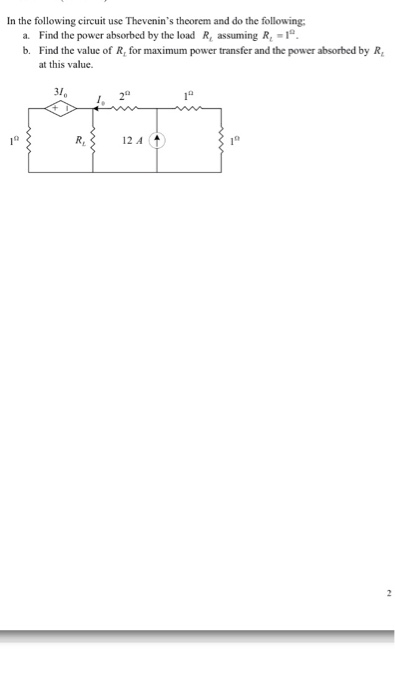 Solved In the following circuit use Thevenin's theorem and | Chegg.com