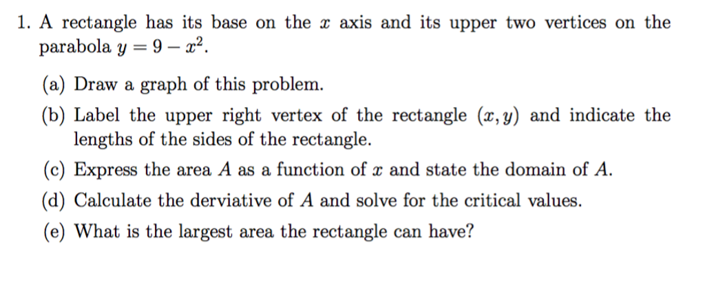 Solved A rectangle has its base on the x axis and its upper | Chegg.com