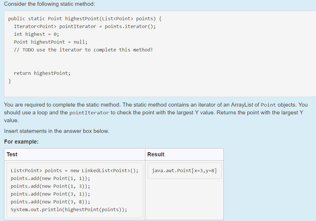 Solved Consider The Following Static Method Public Static