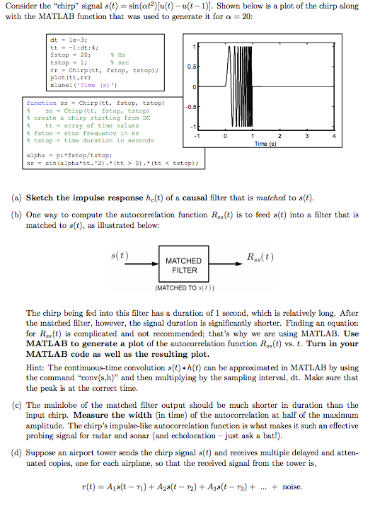 Solved Consider the "chirp" signal s(t) = sin | Chegg.com