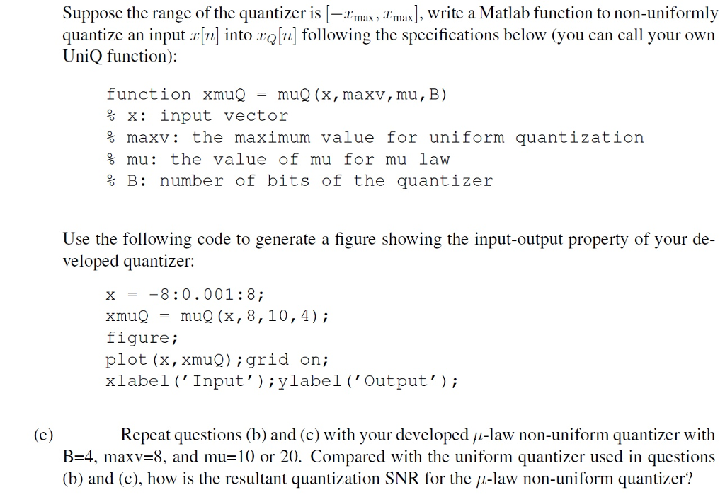 Write a Matlab function to achieve uniform | Chegg.com