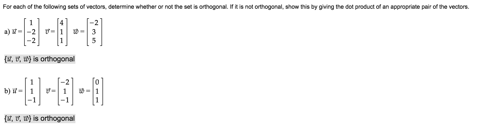 Solved For Each Of The Following Sets Of Vectors Determine