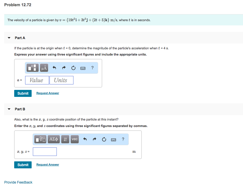 Solved Problem 12.72 The velocity of a particle is given by | Chegg.com