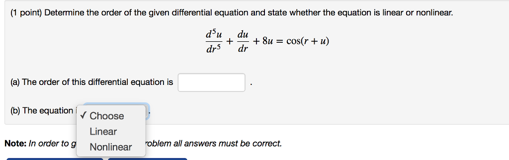 Solved (1 point) Determine the order of the given | Chegg.com