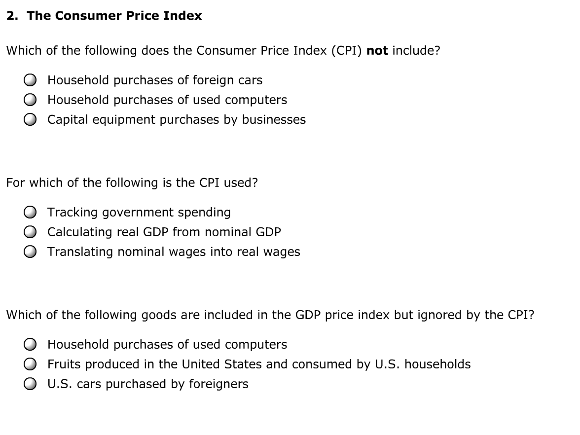 Solved Which of the following does the Consumer Price Index | Chegg.com