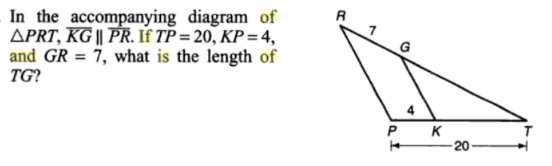 Solved In the accompanying diagram of triangle PRT, KG || | Chegg.com