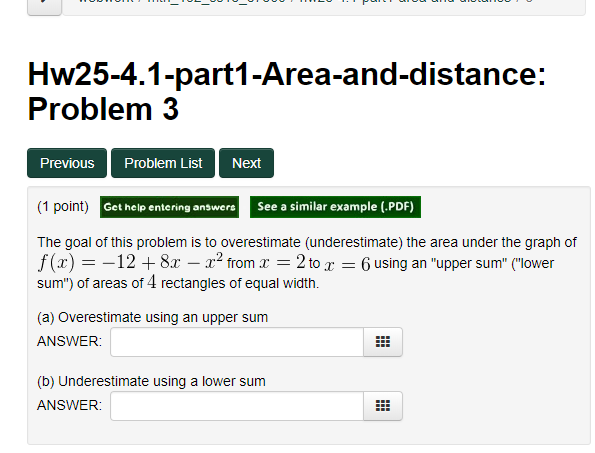 Solved Hw25-4.1-part1-Area-and-distance: Problem 3 Previous | Chegg.com