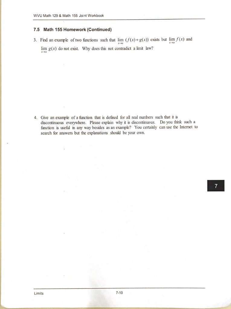 Solved WVU Math 129 & Math 155 Joint Workbook 7.5 Math 155 | Chegg.com