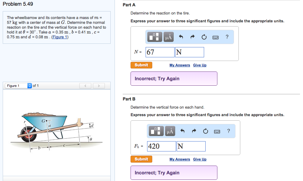 Solved The wheelbarrow and its contents have a mass of m = | Chegg.com