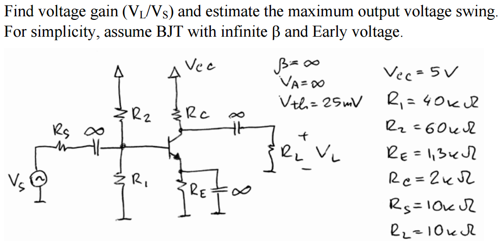 Solved Find voltage gain (V_L/V_S) and estimate the maximum | Chegg.com
