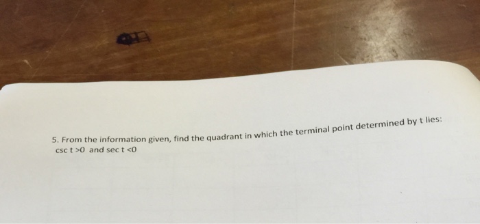Solved From the information given, find the quadrant in | Chegg.com