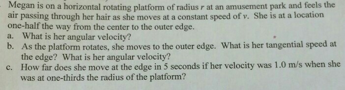 Solved Megan is on a horizontal rotating platform of radius | Chegg.com