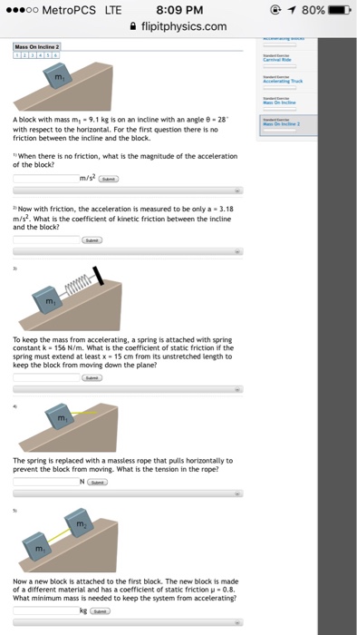 Solved A block with mass m_1 = 9.1 kg is on an incline | Chegg.com