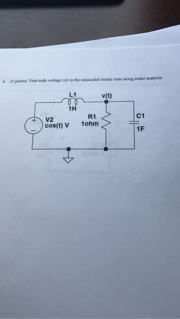 Solved 6. (5 points) Find node voltage in the sinusoidal | Chegg.com