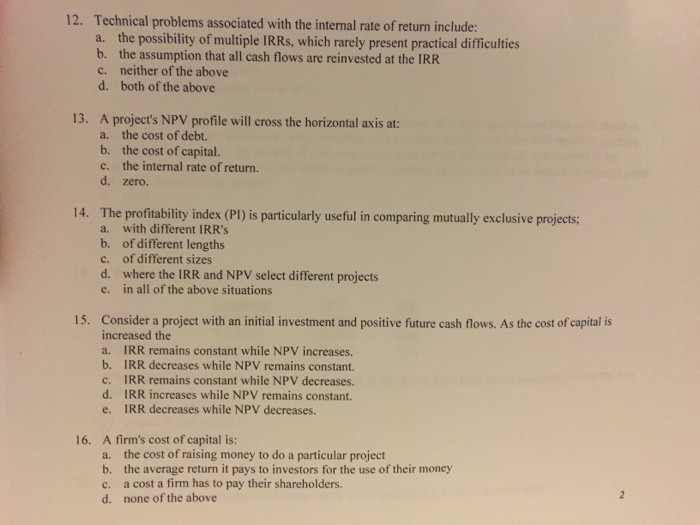 Solved Technical problems associated with the internal rate | Chegg.com