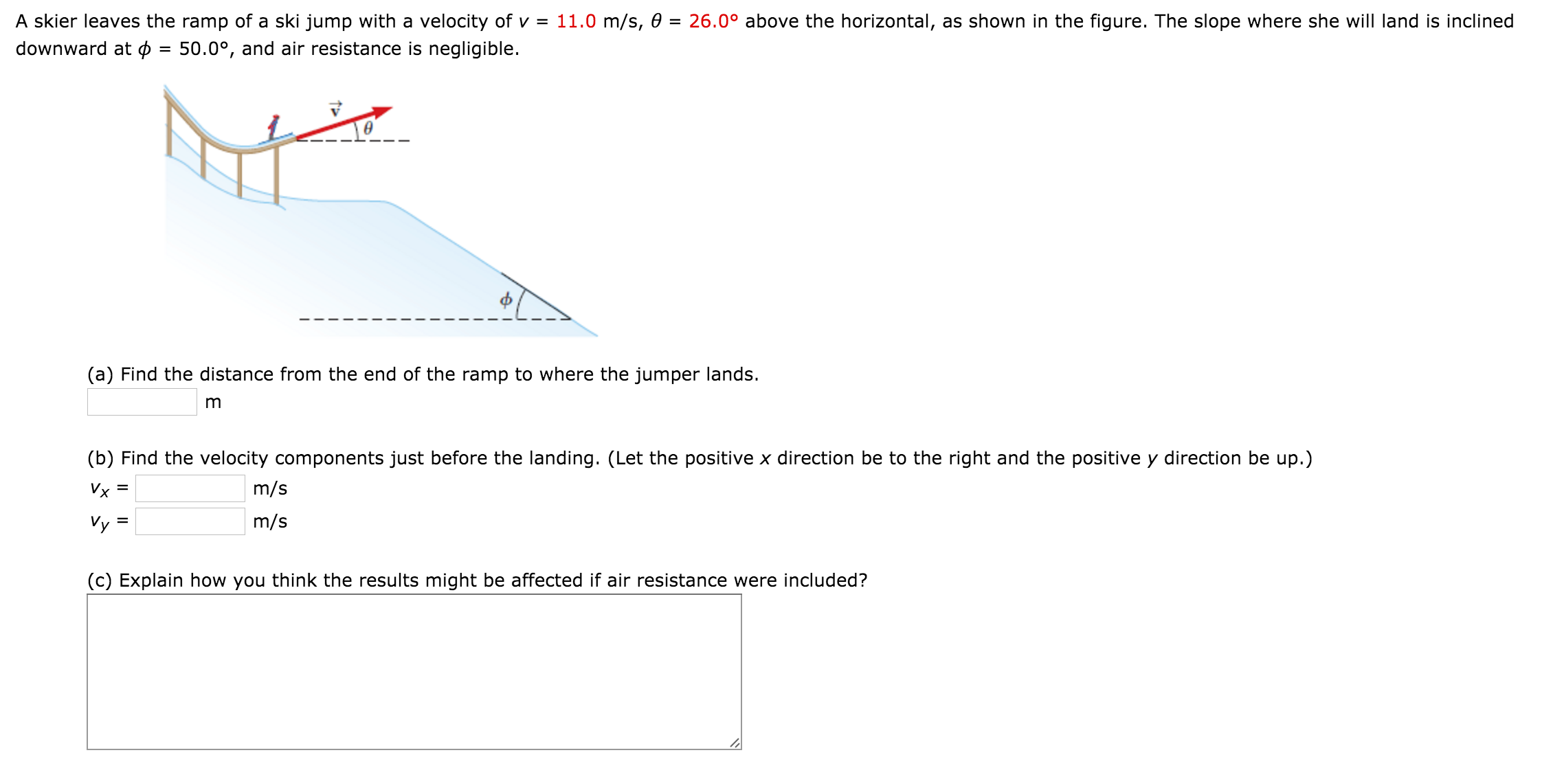 Solved A skier leaves the ramp of a ski jump with a velocity | Chegg.com