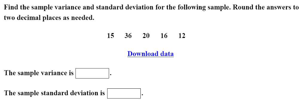 Solved Find the sample variance and standard deviation for | Chegg.com