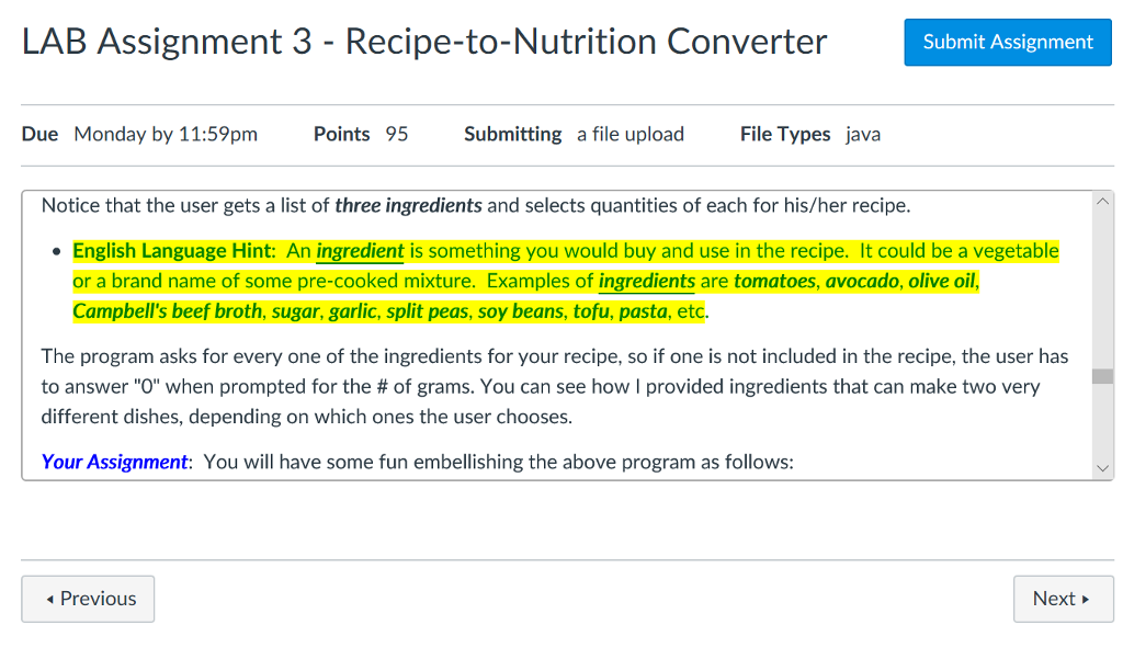 Solved LAB Assignment 3 - Recipe-to-Nutrition Converter | Chegg.com