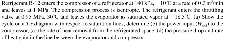 Solved Refrigerant R-12 enters the compressor of a | Chegg.com