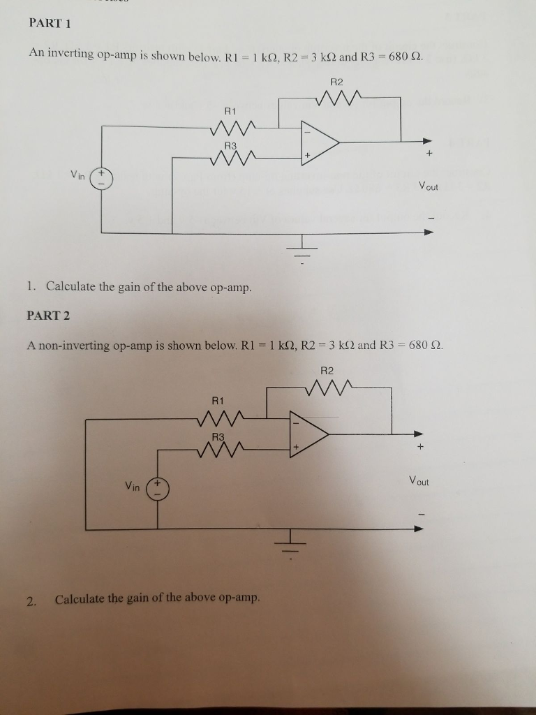 Solved PART 1 An inverting op-amp is shown below. R1-1 kQ. | Chegg.com