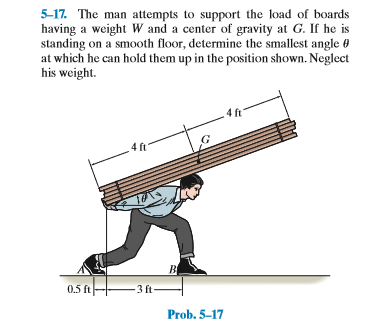 Solved 5-17. The man attempts to support the load of boards | Chegg.com