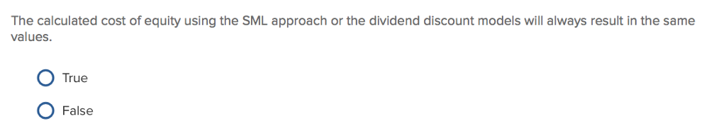 Solved The calculated cost of equity using the SML approach | Chegg.com