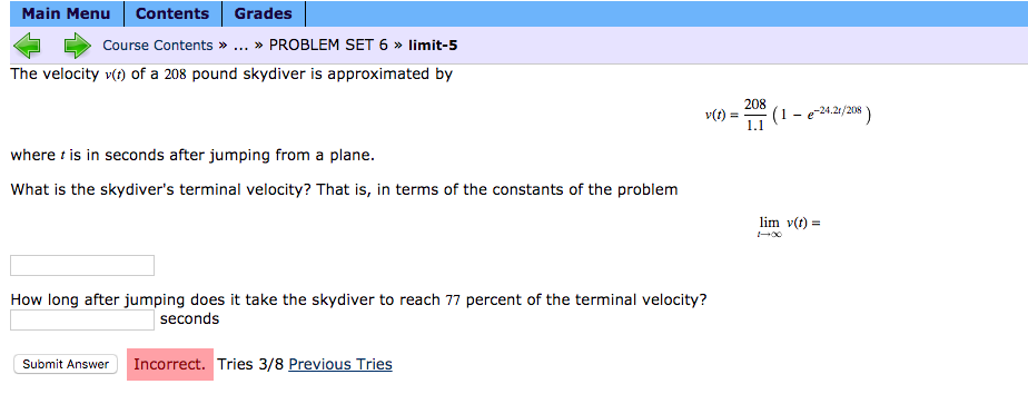Solved Main Menu Contents Grades course contents » » PROBLEM | Chegg.com