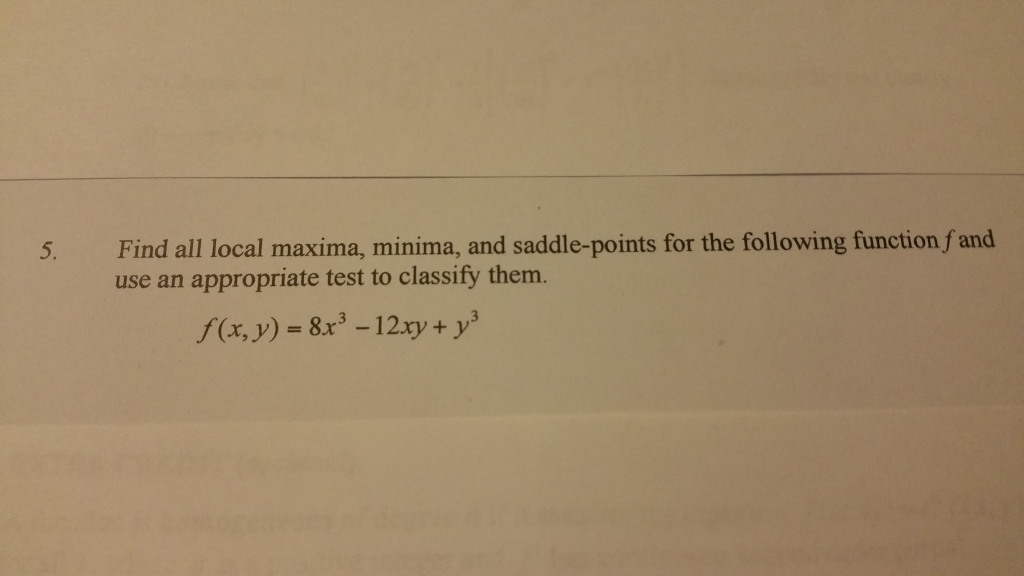 Solved Find all local maxima, minima, and saddle-points for | Chegg.com