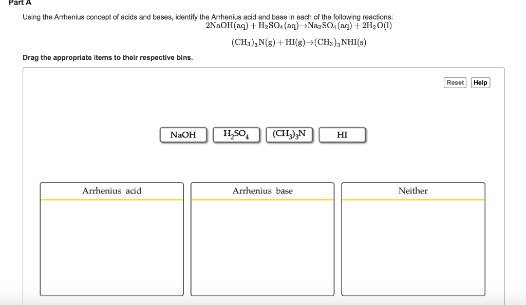 Solved Part A Using the Arrhenius concept of acids and | Chegg.com