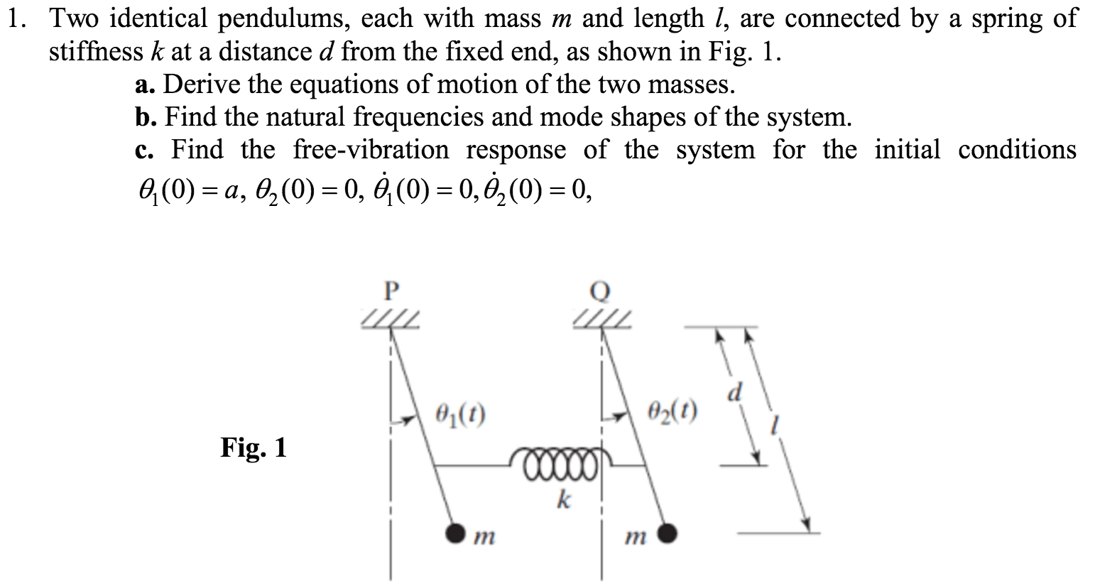 Two identical pendulums, each with mass m and length | Chegg.com