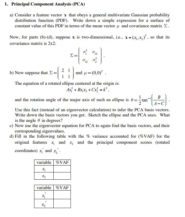 1. Principal Component Analysis (PCA) a) Consider a | Chegg.com