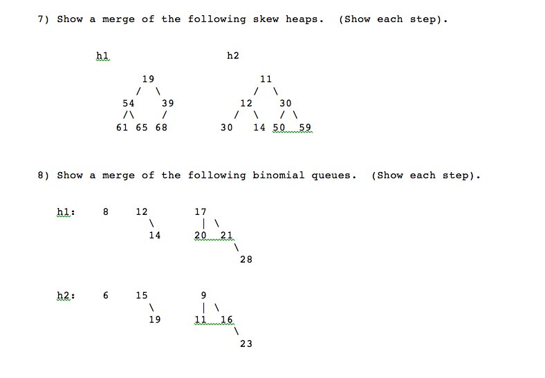 Solved 7) Show a merge of the following skew heaps. (Show | Chegg.com