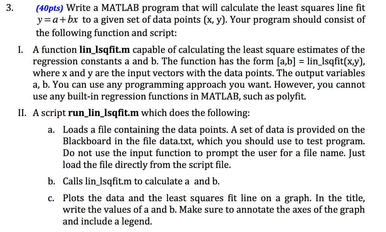 Solved Write a MATLAB program that will calculate the least | Chegg.com