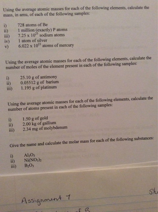 Solved Using the average atomic masses for each of the | Chegg.com