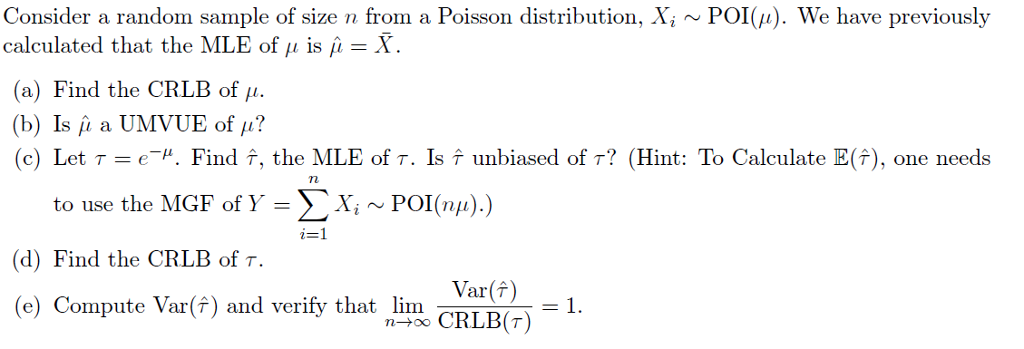 Consider a random sample of size n from a Poisson | Chegg.com