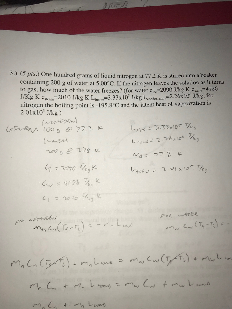 Solved 3.) (5 pts.) One hundred grams of liquid nitrogen at | Chegg.com