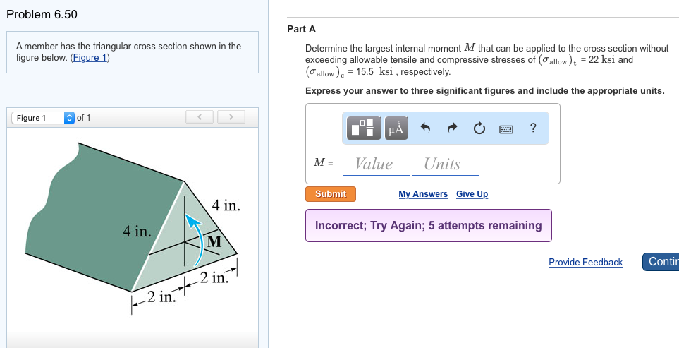 Solved A member has the triangular cross section shown in | Chegg.com